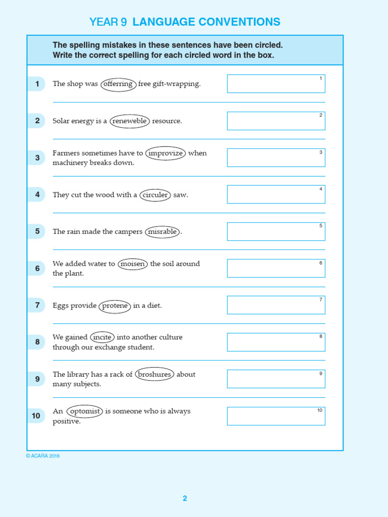 Naplan 2016 Final Test Language Conventions Year 9 | PDF