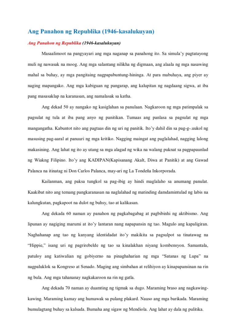 Ang Panahon NG Republika | PDF