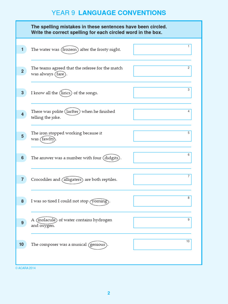 Naplan 2014 Final Test Language Conventions Year 9 | PDF | Adjective | Verb