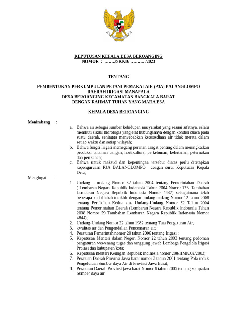 Sk Kepala Desa p3a Balanglompo | PDF