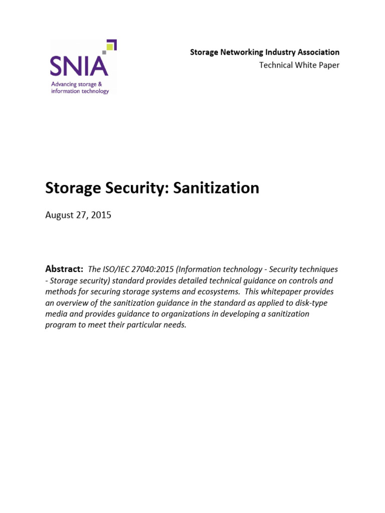 SNIA-Sanitization-Tech-Whitepaper-R2 | PDF | International ...