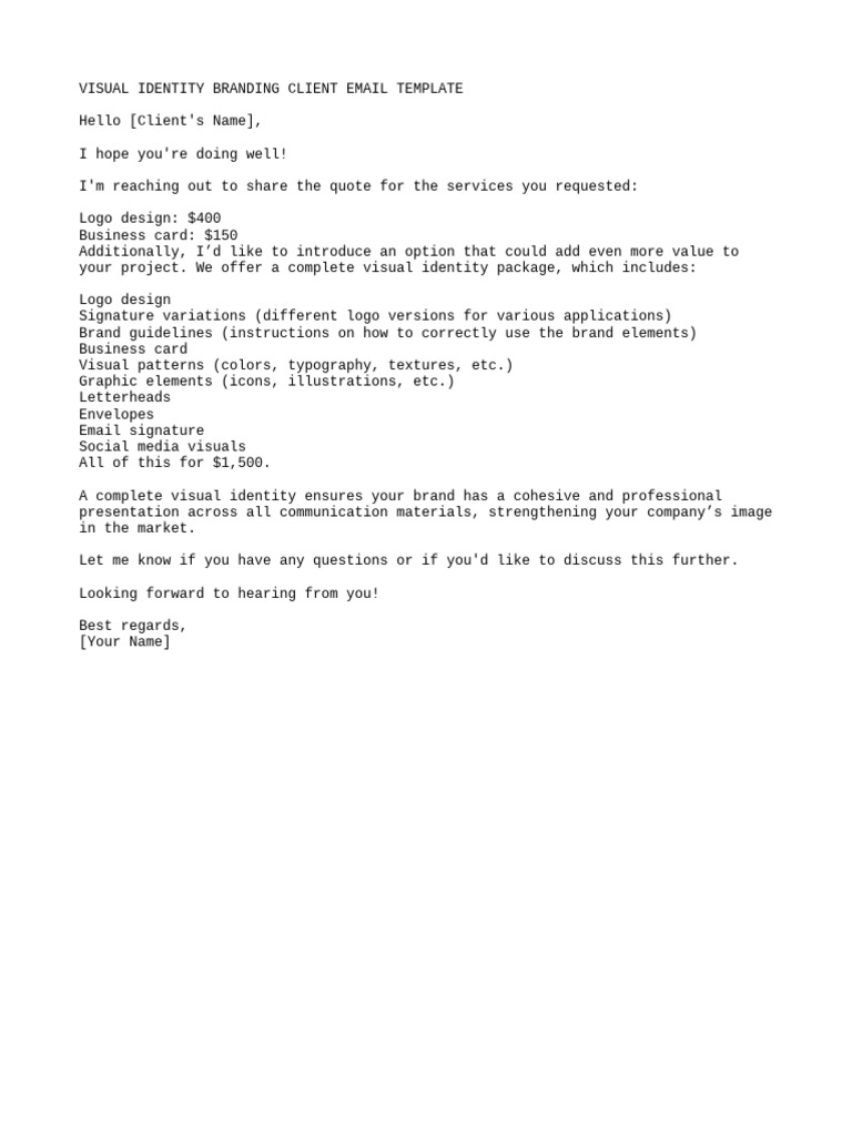 Visual Identity Branding Client Email Template | PDF