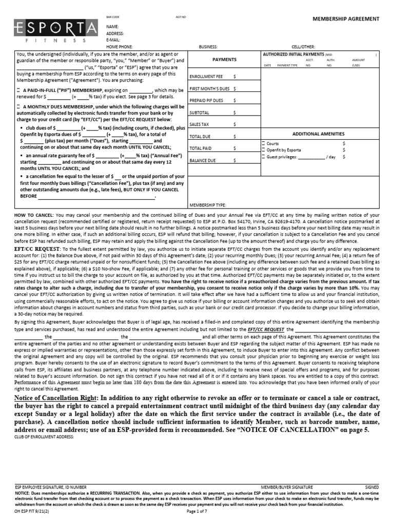 Esporta Membership Agreement Details | PDF | Arbitration | Fee