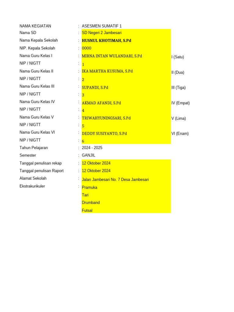 REKAP DAN RAPOT SD | PDF