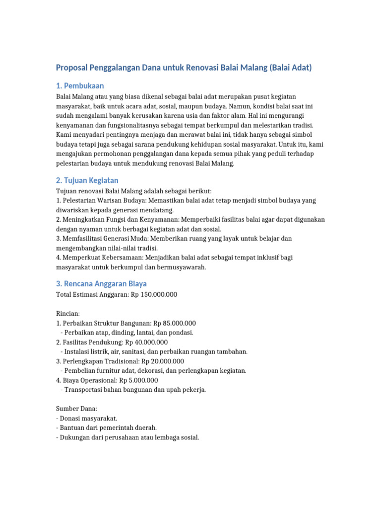 Proposal Penggalangan Dana Renovasi Balai Adat | PDF