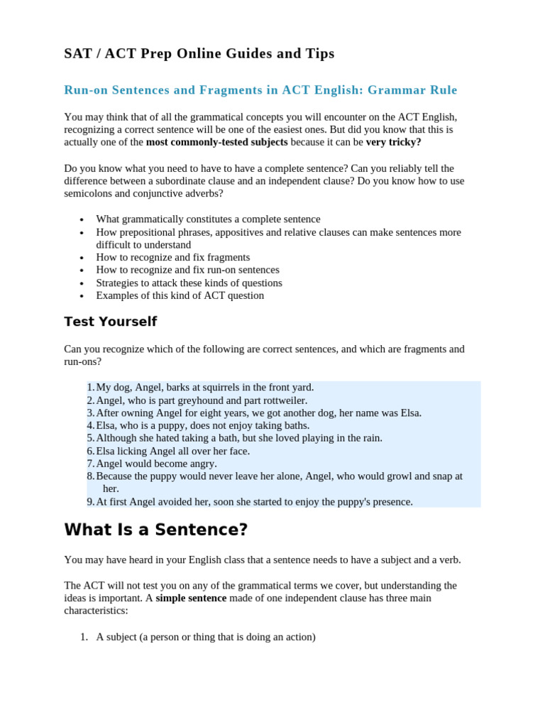 Fixing Run-Ons and Sentence Fragments | PDF | Comma | Verb