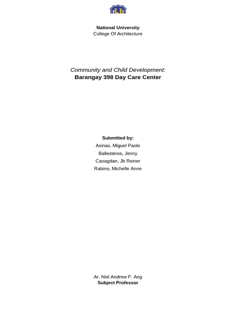 Community and Child Development - Barangay 398 Day Care Center (CASE ...