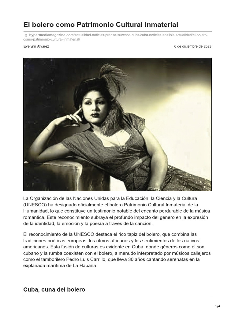 El bolero: Patrimonio Cultural Inmaterial | PDF | Musicología | Musica ...