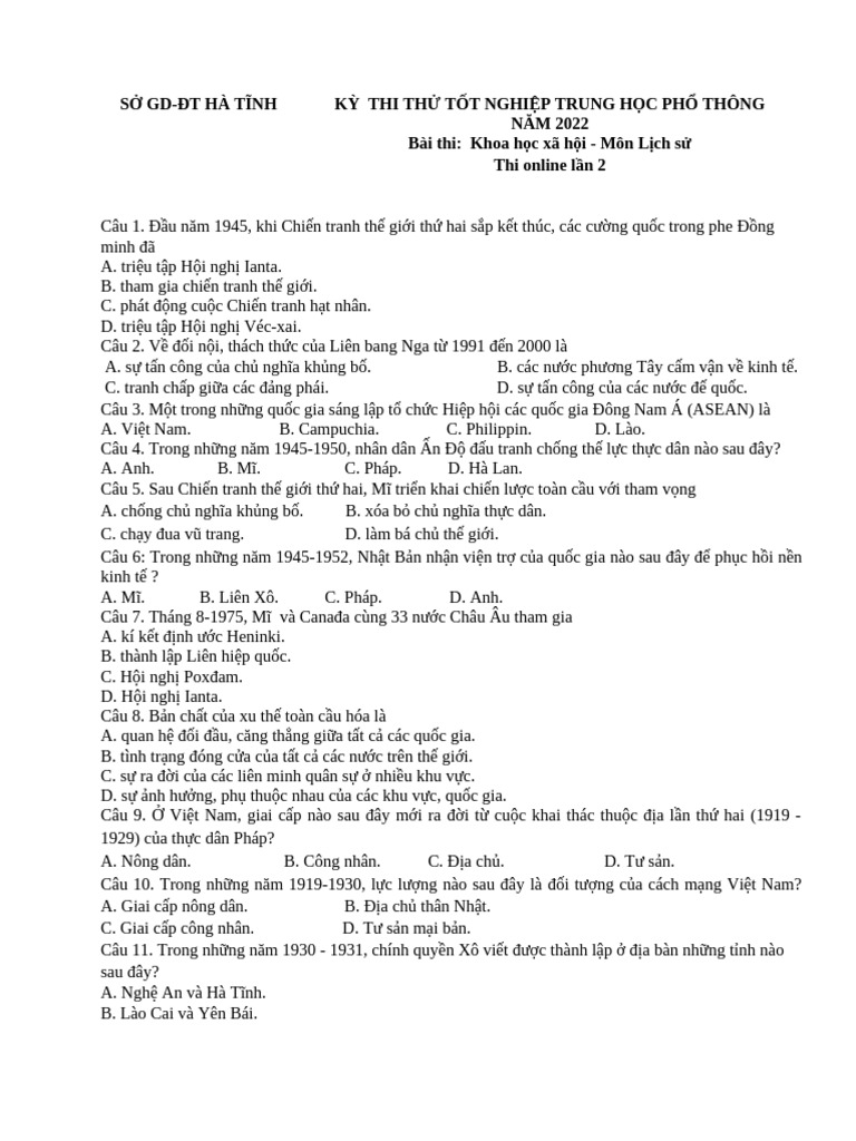 6.1 - de Thi Thu TN THPT 2022 - Lich Su | PDF