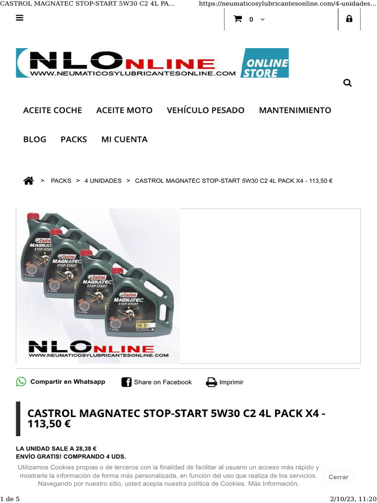 CASTROL MAGNATEC STOP-START 5W30 C2 4L PACK X4 - 113,50 - Neumáticos y ...