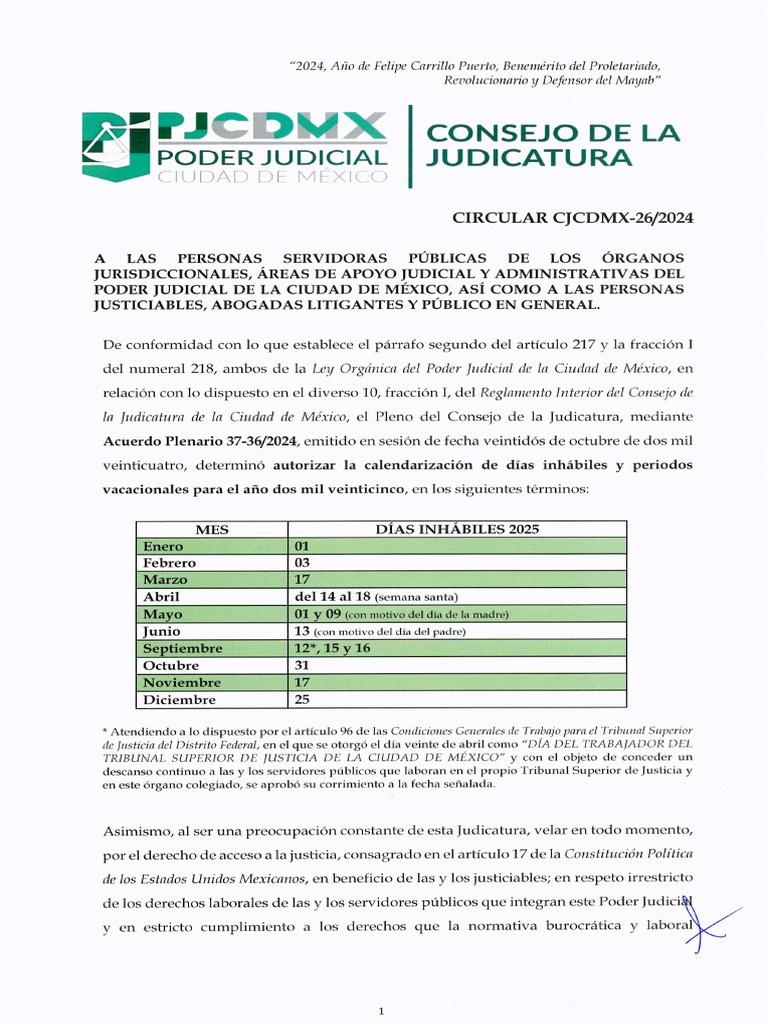 Circular Cjcdmx-26-2024 Acuerdo 37-36-2024 | PDF