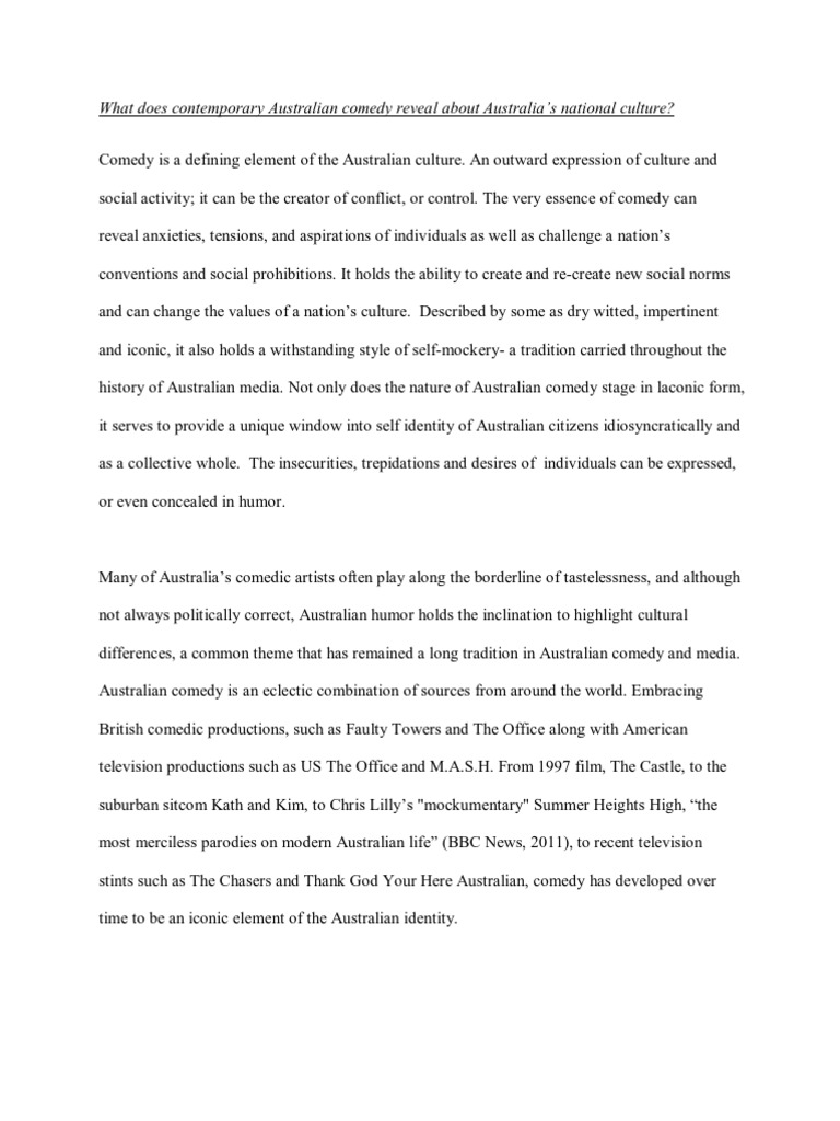 Australian Comedy & Culture Essay | PDF | Comedy | Satire