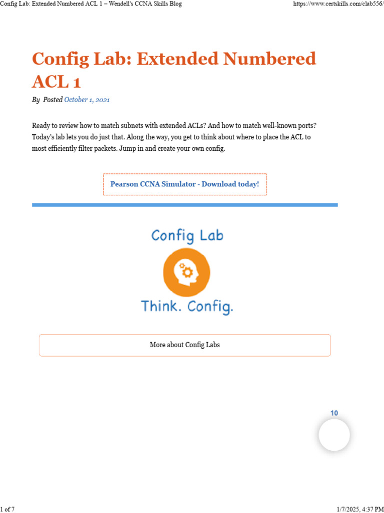 Config Lab_ Extended Numbered ACL 1 – Wendell's CCNA Skills Blog | PDF | Cisco Certifications ...