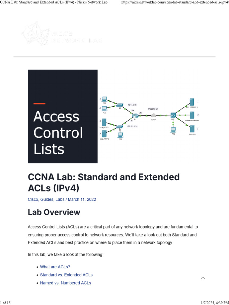 CCNA Lab - Standard and Extended ACLs (IPv4) - Nick's Network Lab | PDF | Computer Network ...