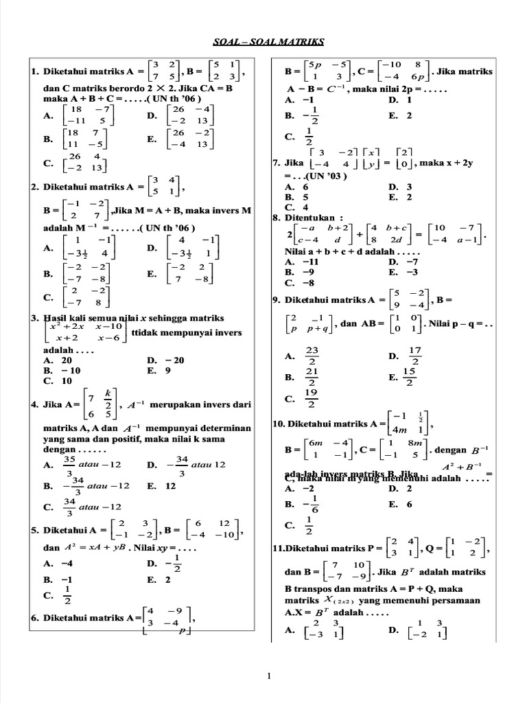 PDF Soal Matriks Dan Pembahasan Compress | PDF