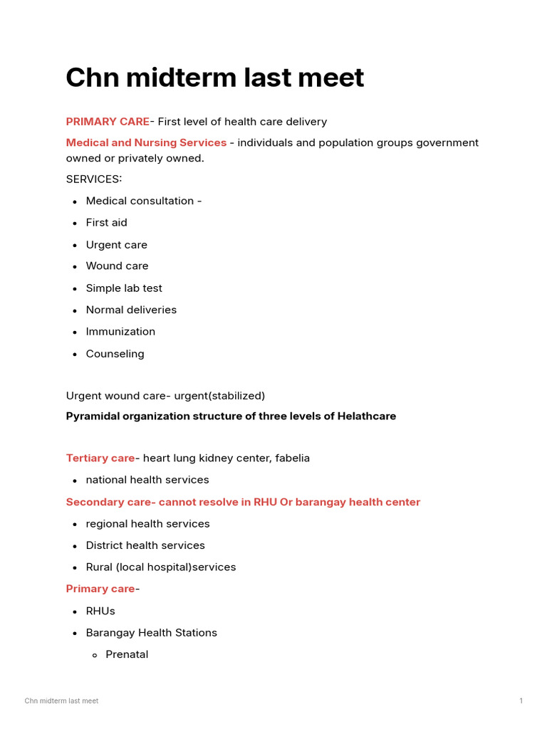 Chn_midterm_last_meet | PDF | Health Care | Medical Specialties