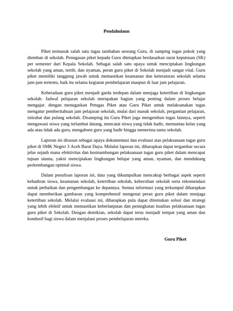Laporan Piket Guru Ainal | PDF