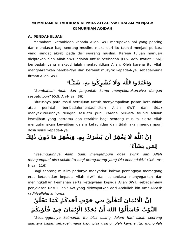Memahami Tauhid untuk Kemurnian Aqidah | PDF