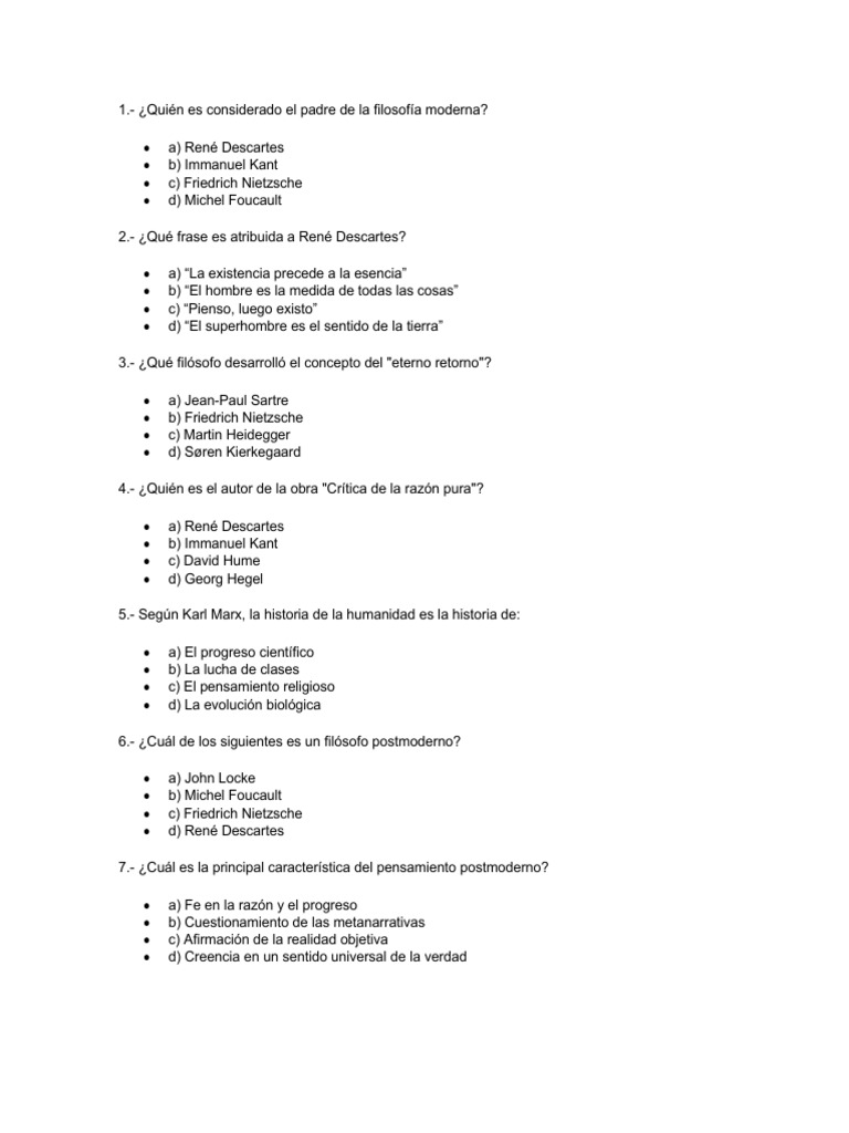 Cuestionario de 30 Preguntas | PDF | Existencialismo | Immanuel Kant