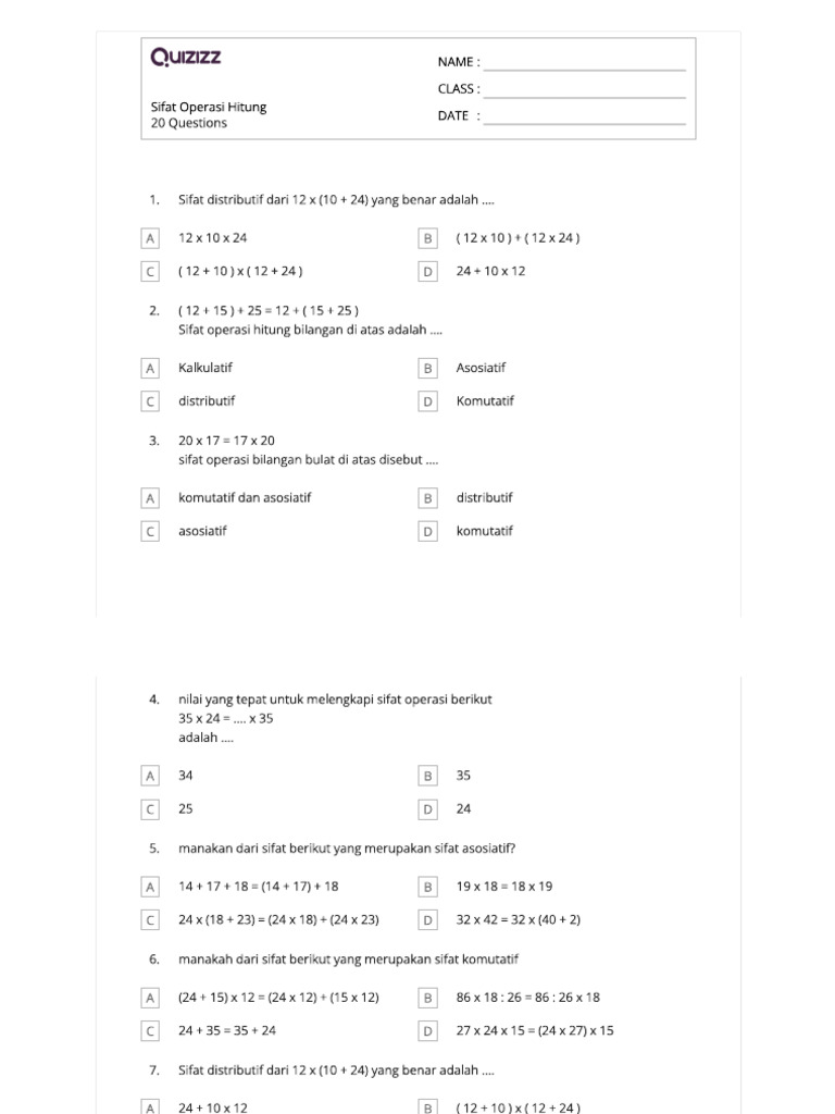 Latihan Sifat Operasi Hitung | PDF