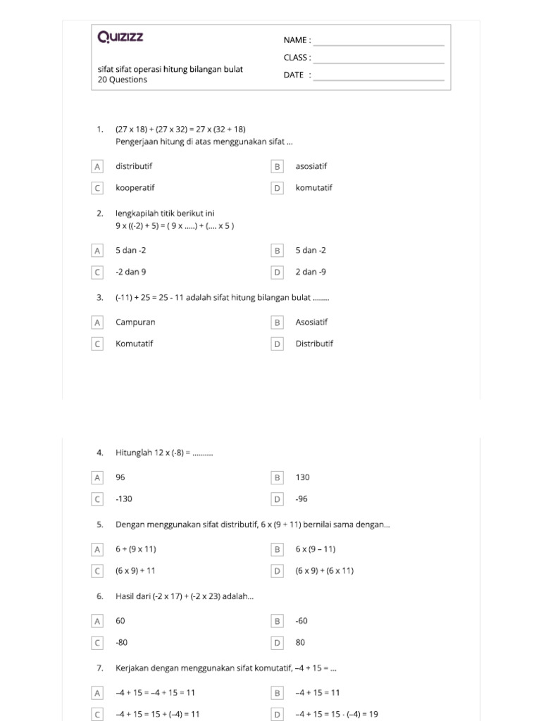 LATIHAN SIFAT OPERASI HITUNG 4 | PDF