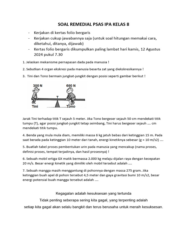 Soal Remedial Psas Ipa Kelas 8 | PDF