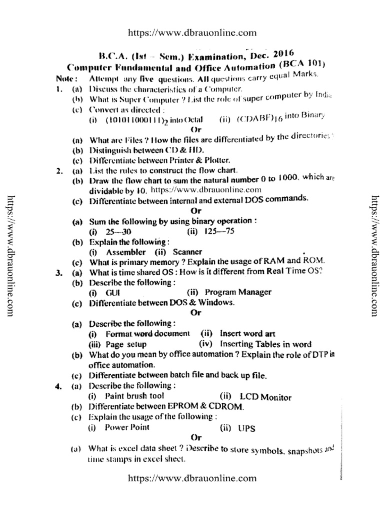 Bca 1 Sem Computer Fundamental and Office Automation Dec 2016 | PDF