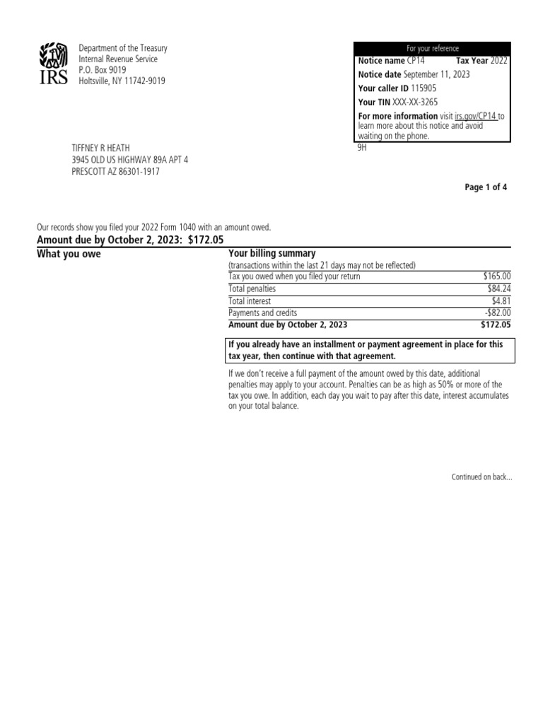 cp14 | PDF | Internal Revenue Service | Cheque