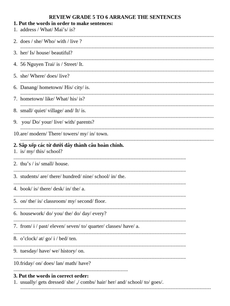 Review Grade 5 To 6 Arrange The Sentences | PDF