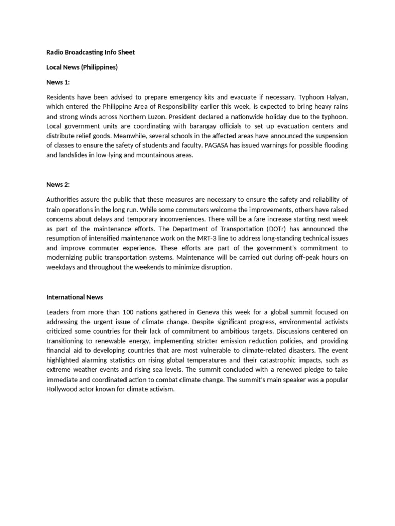 Radio Broadcasting Infosheet | PDF | Climate Change | Typhoon