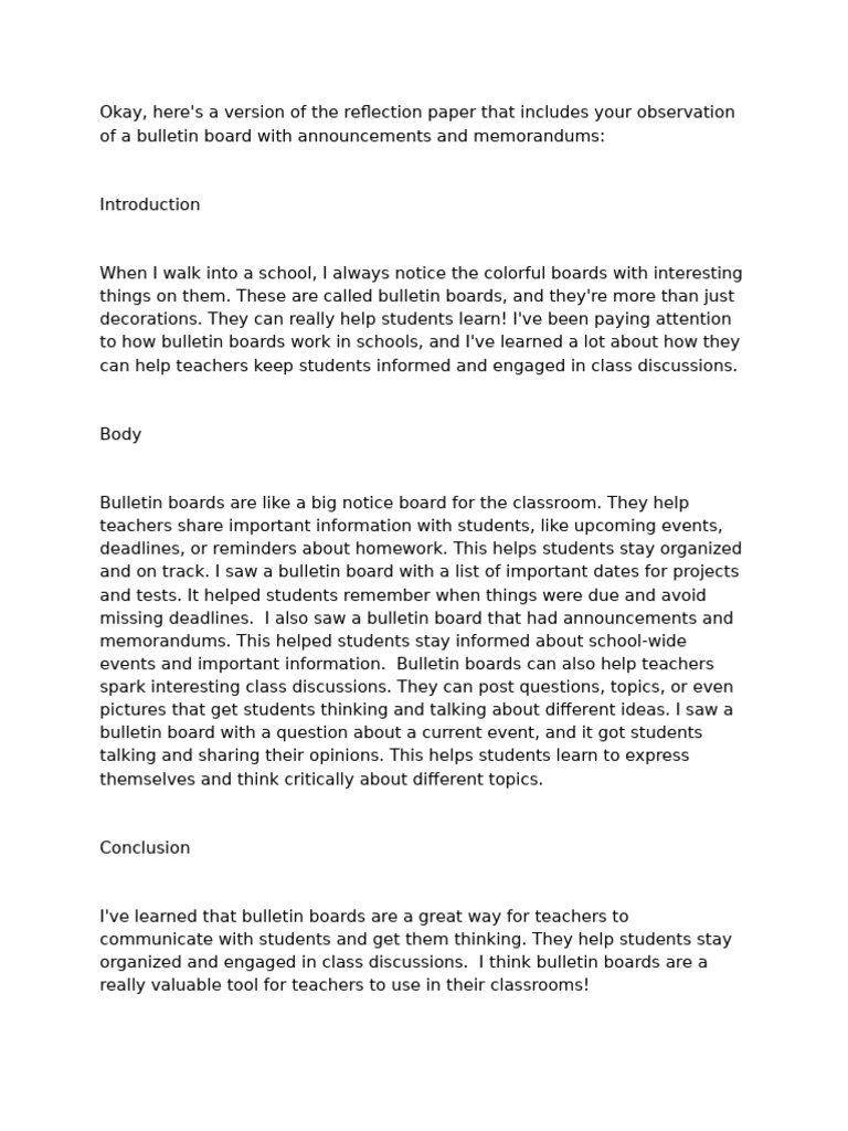 Bulletin Board Reflection | PDF