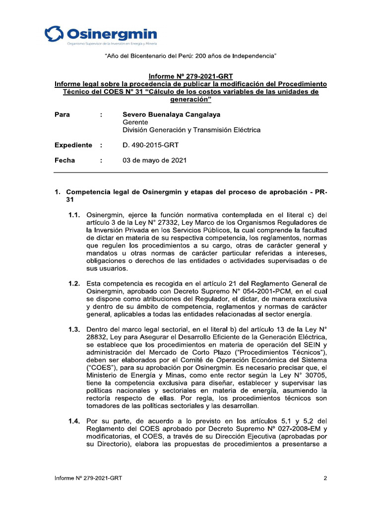 Osinergmin 279 2021 GRT IL | PDF