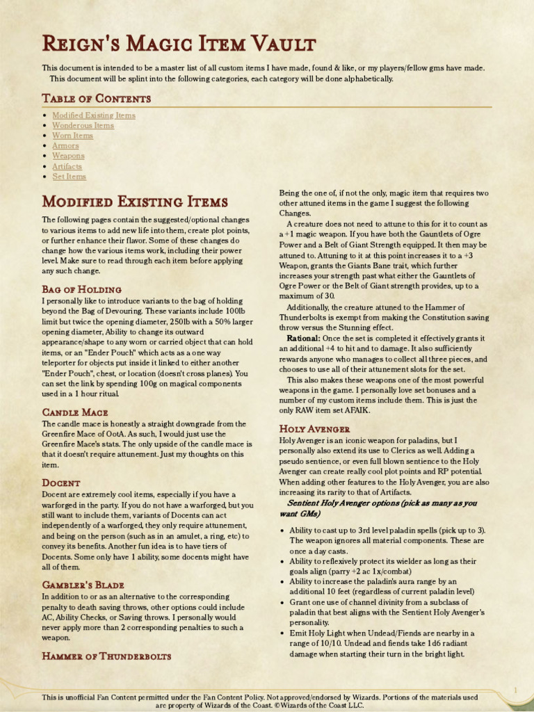 Reign's Magic Item Vault - GM Binder | PDF | Magician (Fantasy)