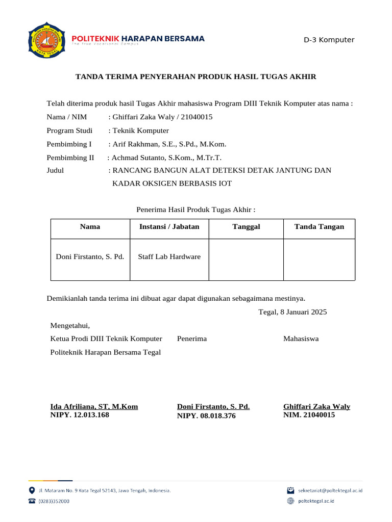 Form Tanda Terima Lab Hardware | PDF