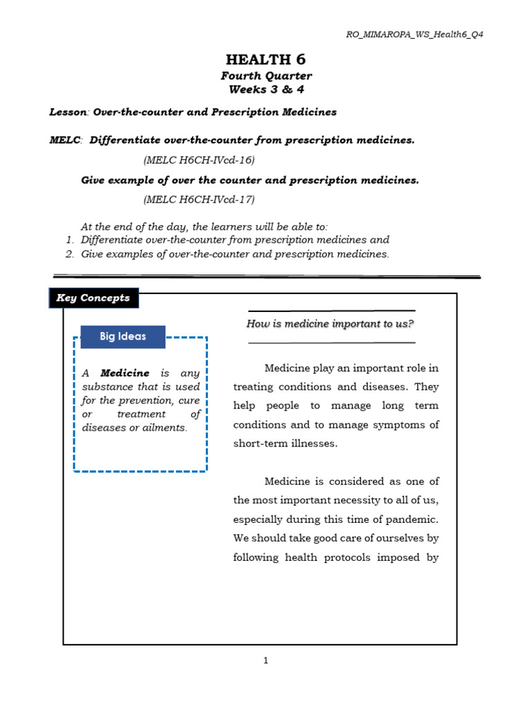 Health6WS Q4 Week 3-4 | PDF | Over The Counter Drug | Medical Specialties