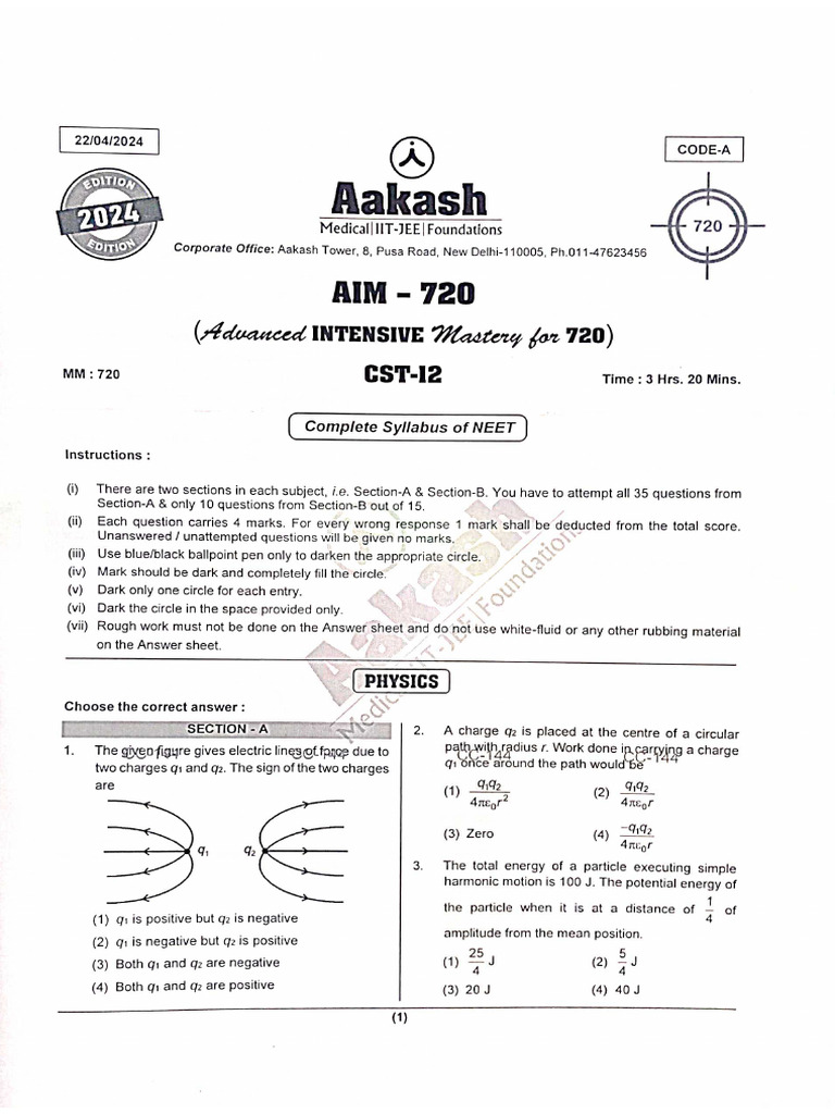 Intensive (Aim-720) CST-12 (A) 22-04-2024 | PDF