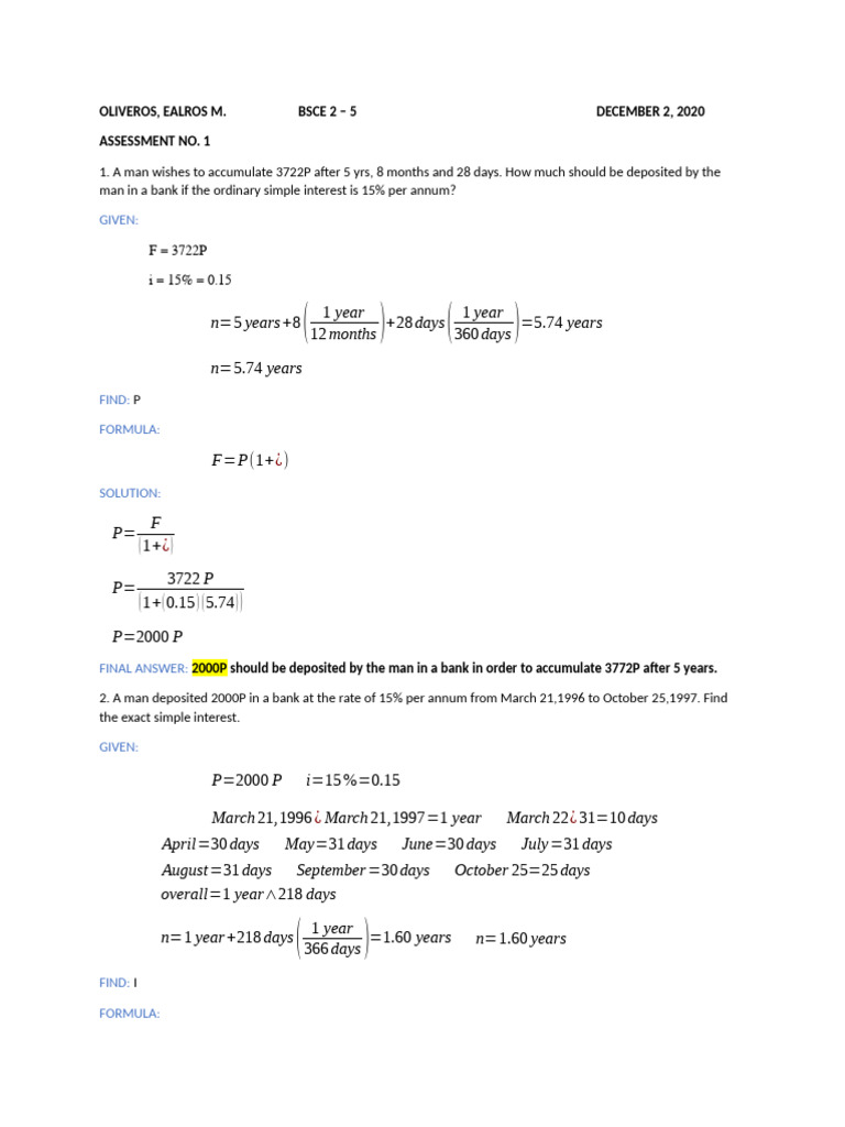 ASSESSMENTdocx | PDF | Interest | Present Value
