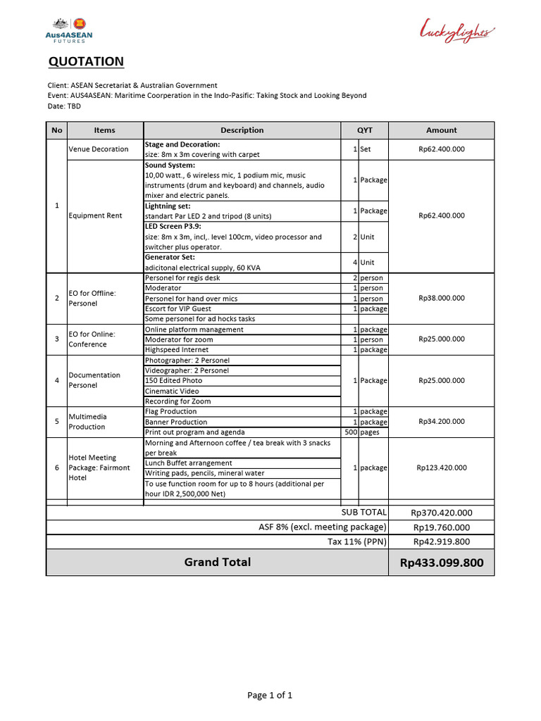 AUS4ASEAN Quotation With Meeting Package | PDF | Electronics | Sound ...