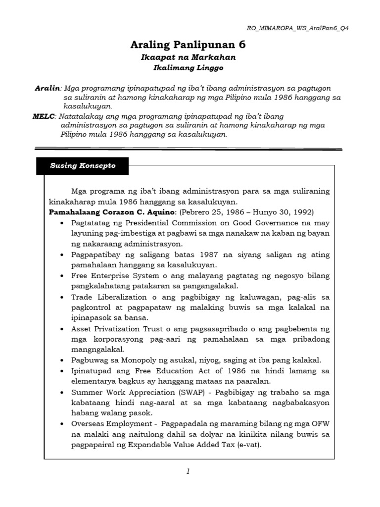 AralPan6 Q4 Week 5 | PDF