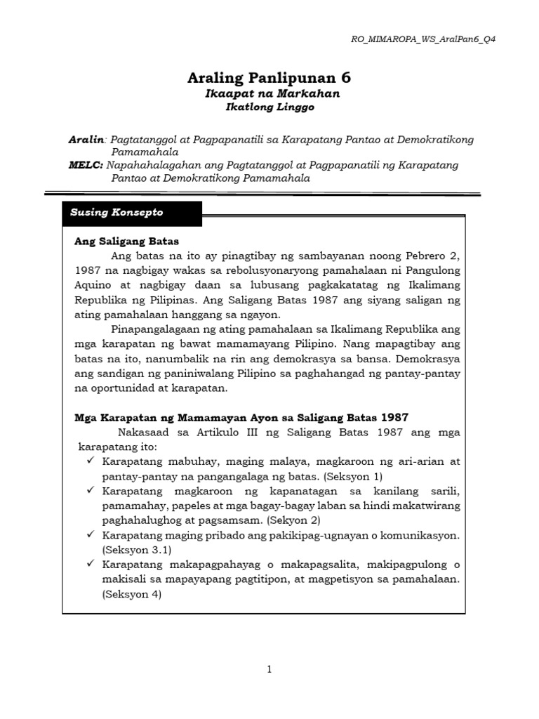 AralPan6 Q4 Week 3 | PDF