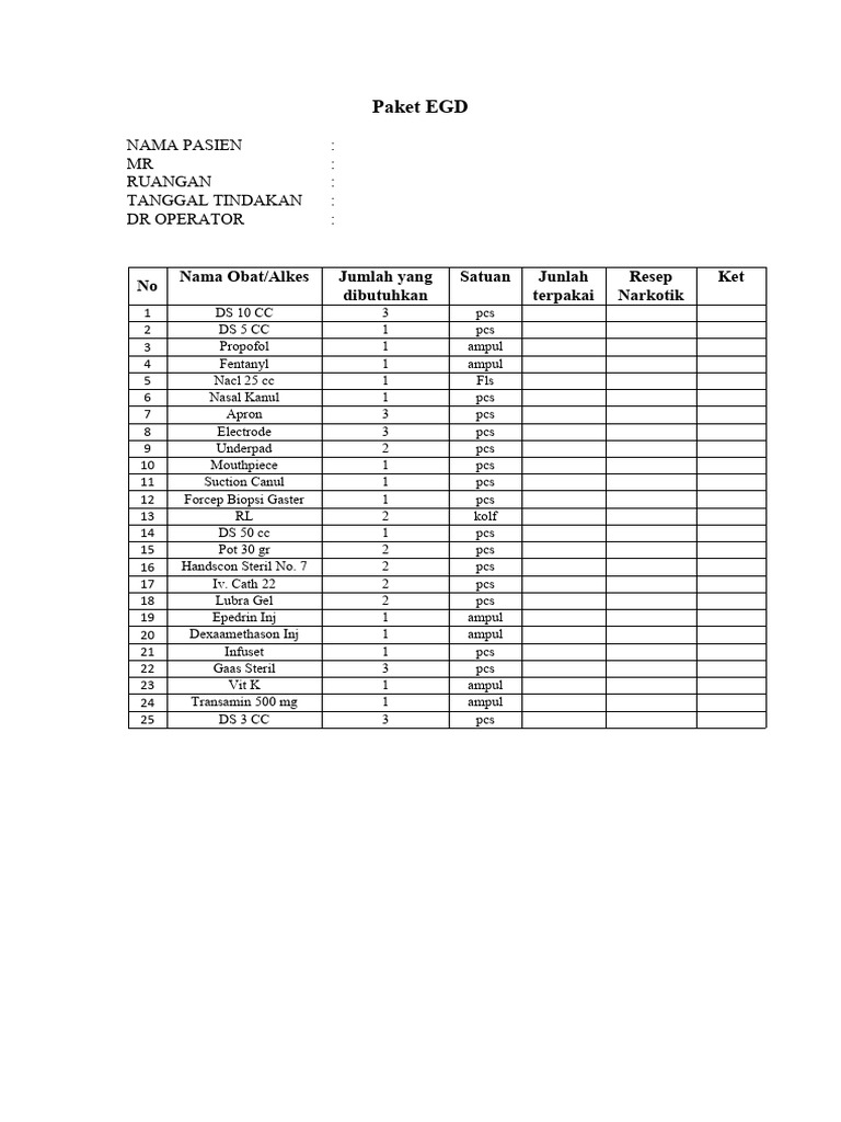 Rincian Paket EGD untuk Tindakan medis | PDF