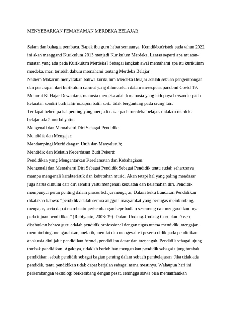 Menyebarkan Pemahaman Merdeka Belajar | PDF