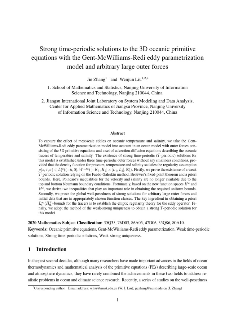 Strong Time-Periodic Solutions To The 3D Oceanic Primitive Equations ...