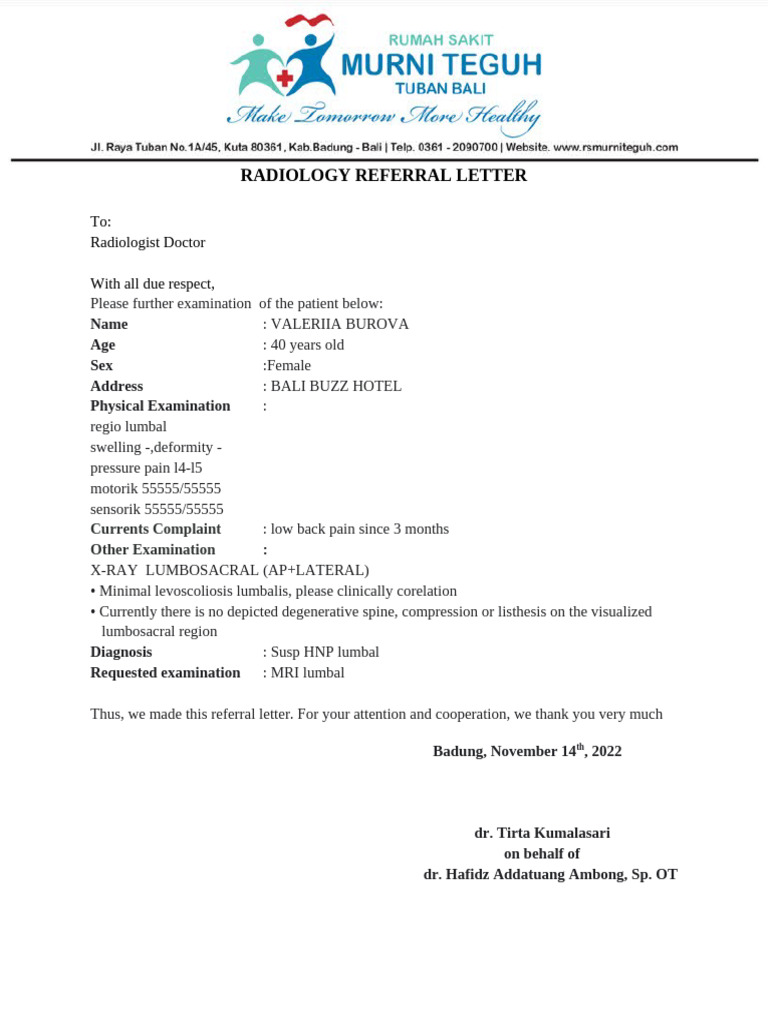 RADIOLOGY REFERRAL LETTER | PDF
