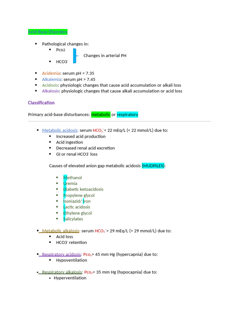 Acid:Base Disorders | PDF | Physiology | Metabolic Disorders