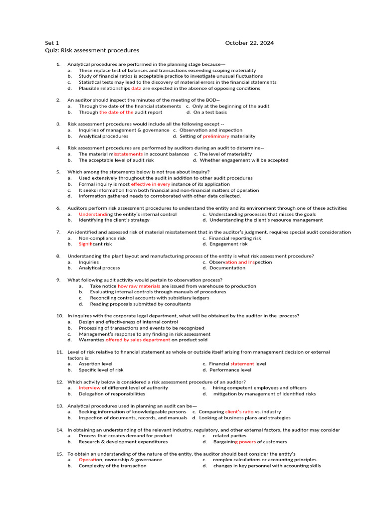 quiz set 1 rap | PDF | Audit | Internal Control