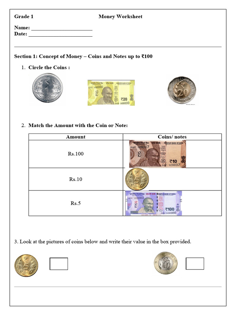 Gr 1 Money Worksheet | PDF