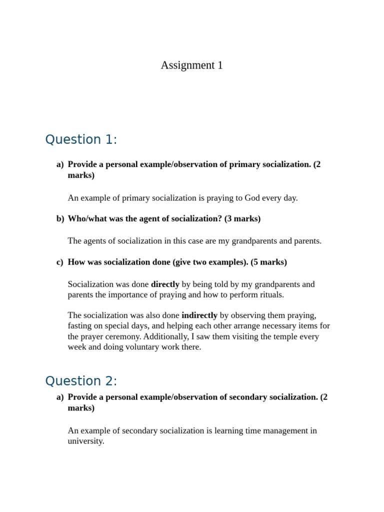 In Class Assignment Socialization | PDF