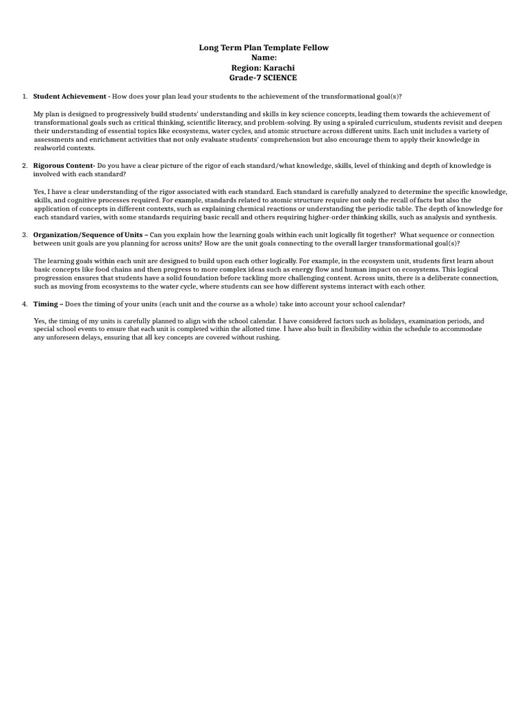 Grade 7 Science Long-Term Plan | PDF | Chemistry | Ion