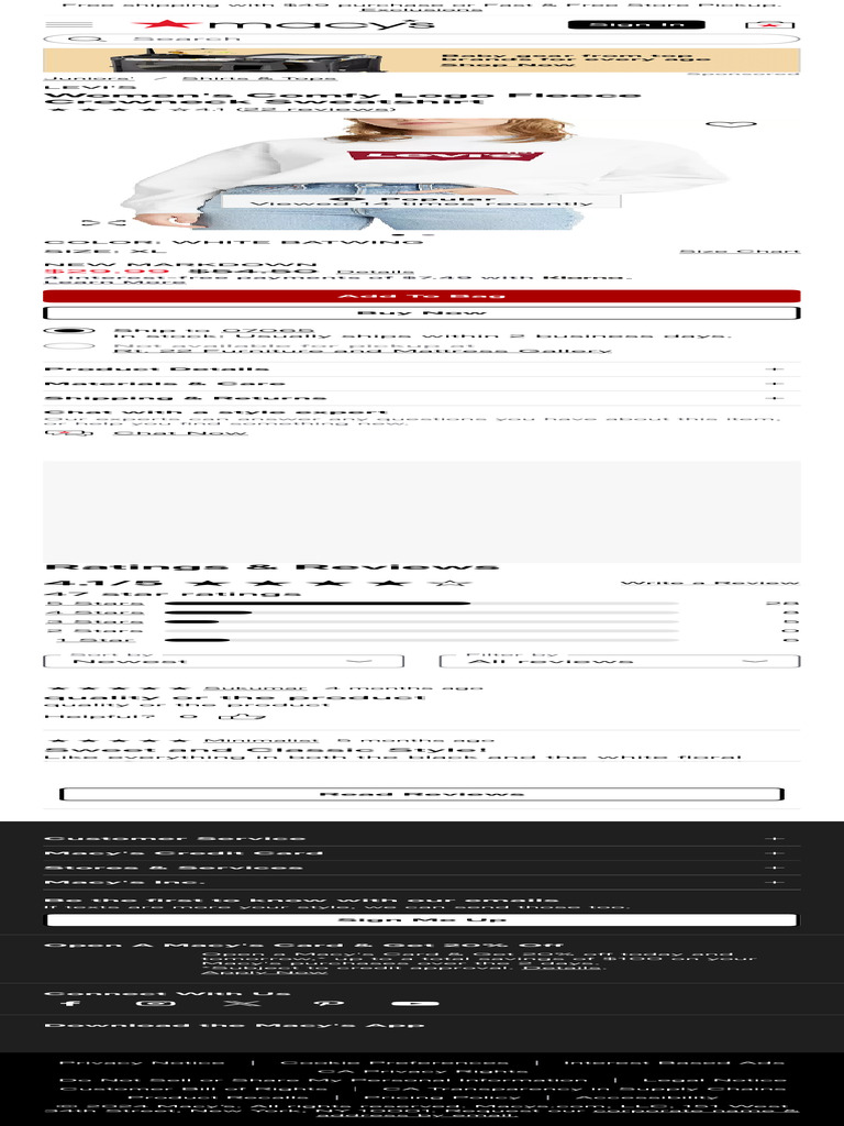 Levi's® Women's Comfy Logo Fleece Crewneck Sweatshirt - Macy's | PDF ...